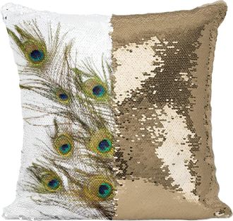 Fabulous Kissen mit Paillettenbezug Gold Pfauenfedern Vogel