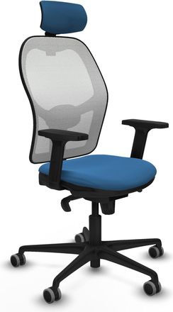 Piqueras y Crespo Chorquera Arbeitsstuhl mit 2D-Armen, h&ouml;henverstellbarer Lendenwirbelst&uuml;tze und h&ouml;henverstellbarem Kopfteil, wei&szlig; / hellblau