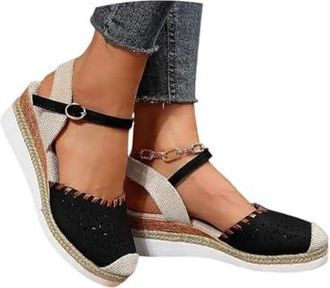 Generic Sandales orthop&eacute;diques compens&eacute;es pour femme avec bout ferm&eacute; et sangle de cheville - Soutien de la vo&ucirc;te plantaire - Espadrilles &agrave; talon bas - Antid&eacute;r