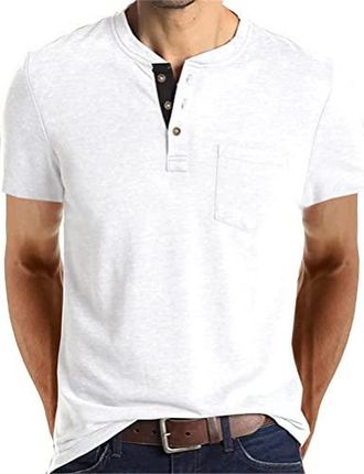 Minetom Homme Henley T-Shirt Manches Longue Détendu en Forme Décontractée avec Boutons Patte De Boutonnage Col Rond Chemises B Blanc L