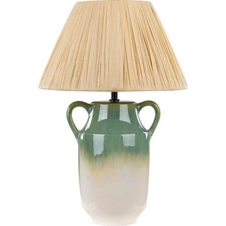Beliani Lampe de Chevet en C&eacute;ramique Vert et Blanc 53 cm avec Abat-Jour Papier Limones