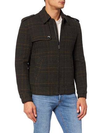 Sisley Sisley Mens 28QM53DI9 Jacket, Grey/Green Check 911, 52