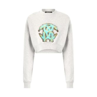 Roberto Cavalli Cropped Sweatshirt mit Schlangenmonogramm - - Sweatshirts & Hoodies - Damen - Grau - XS