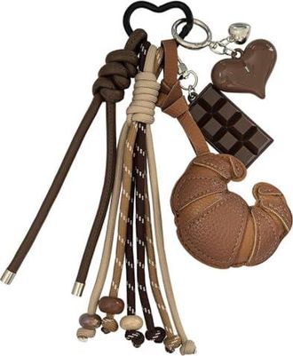 Generic Porte-cl&eacute;s multifonction en cuir PU Croissant Pain Porte-cl&eacute;s Pendentif Sac Anti-perte Porte-cl&eacute;s Charm Sac &agrave; main D&eacute;coration, marron, taille unique