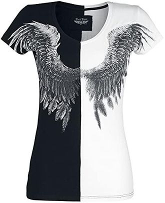Rock Rebel by EMP Femme T-Shirt Noir et Blanc avec Impression dailes S