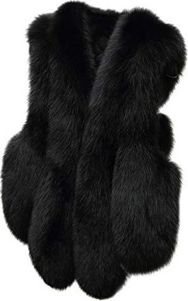 ZYUEER TDEOK Veste en fourrure synthétique pour femme - Veste courte matelassée en fausse fourrure - Sans manches - Veste dhiver chaude, Aaa-Noir., XL