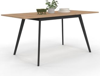 IDMarket Skandinavischer Tisch, ausziehbar, rechteckig, Inga für 4-8 Personen, Tablett aus Holz, schwarze Beine, 120-160 cm