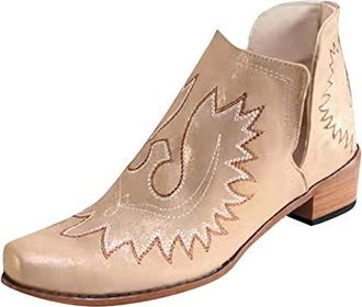 Generic Bottes courtes pour femme &agrave; talon bloc - Bottines &eacute;l&eacute;gantes pour femme - Bottes westrn avec talon r&eacute;tro - Bottes de motard - Bottines compens&eacute;es &agrave; enf
