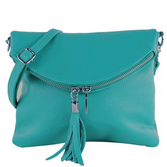 modamoda.de T07L / T139L Damen Leder kleine Umh&auml;ngetasche 2 Modelle handmade in Italy, Farbe:T139L T&uuml;rkisblau