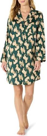 Amazon Essentials Chemise de Nuit boutonnée en Satin pour Femme, zèbres Vert foncé Beige, Taille L