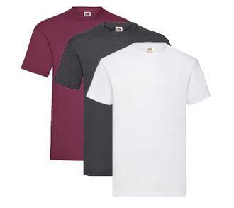 Fruit Of The Loom Valueweight T-Shirt Diverse Farbsets S M L XL XXL 3XL 4XL 5XL (3XL, 1x Weiss + 1x Burgund + 1x Dark Heather + 1HL Kauf Notizblock)