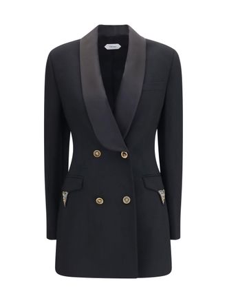 Versace Womens Blazer Double-Breasted Wool Black Fleece (ovis Aries) Dress