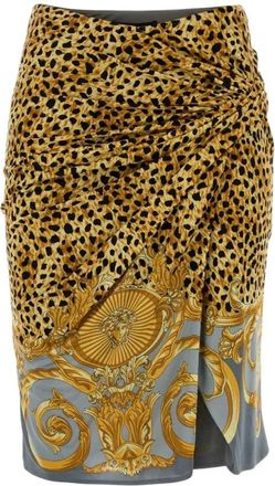 Versace Femme, Jupes, Multicolore, Taille: 36 FR Jupe fronc&eacute;e &agrave; imprim&eacute; baroque Medusa