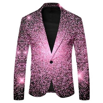 Generic Veste pour homme - Aspect &agrave; paillettes imprim&eacute; - Effet scintillant - Veste de costume pour carnaval, f&ecirc;te - Coupe ajust&eacute;e - Blazer pour spectacle - Co