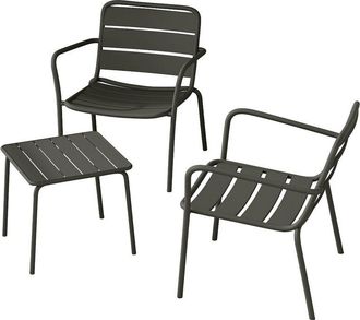 Vente-Unique Salon de jardin en m&eacute;tal - 2 fauteuils bas empilables et une table dappoint carr&eacute;e - Gris anthracite - MIRMANDE de MYLIA