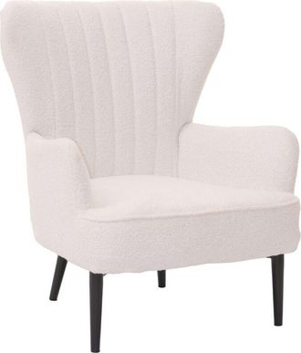 Hhg Neuwertig] Lounge-Sessel HHG 067, Cocktail-/Ohrensessel Polsterstuhl Retro Vintage Stoff Bouclé (600g/m²) Öko-Tex weiß