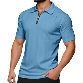 Generic Polo d&eacute;t&eacute; pour homme - Couleur unie - Fermeture &eacute;clair - Manches courtes - Confortable, bleu clair, 3XL