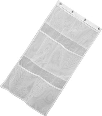 SOLUSTRE Hängender Mesh Organizer Für Badezimmer Einfach An Duschvorhangringen Zu Befestigen Weiß Praktische Aufbewahrung Für Shampoo Conditioner Und Duschzube
