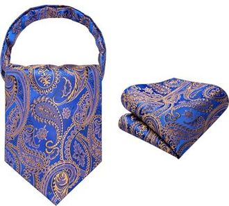 Hisdern Ascot or bleu Homme Paisley Cravates Jacquard Mariage Foulard Floral &Eacute;l&eacute;gant Ensemble Cravate Classique et Pochette pour Business