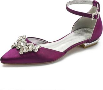 Generic Chaussures Plates De Mariée À Bout Pointu pour Femmes Mariage Plates Robe Talons Bas Bride Cheville Plates 2Cm,Violet,38 EU