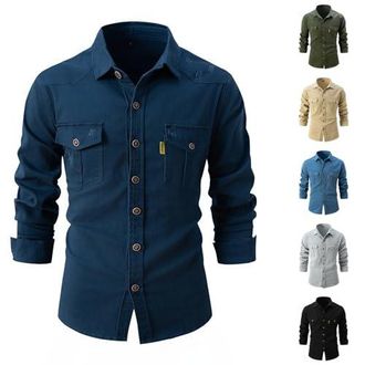 Generic Chemise confortable d&eacute;contract&eacute;e pour homme - Coupe ajust&eacute;e - Manches longues - Haut boutonn&eacute; avec poches &agrave; rabat - Classique - Style d&eacute;contract&eacute; - Ha