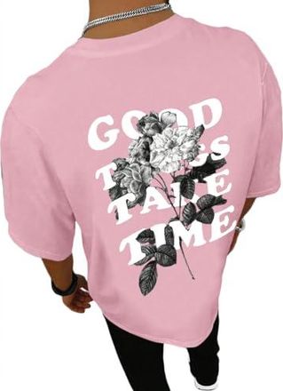 TOMWELL Oversize T-Shirt pour Homme Imprimé à Manches Courtes Col Rond Casual Tee Shirt Décontracté Mode Vintage Streetwear Été Chemisier Hauts Manches Courte