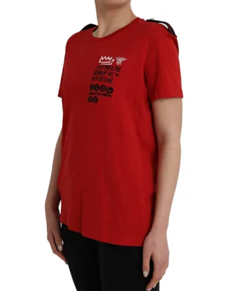Dolce & Gabbana Womens Red Cotton Graphic Print Crew Neck T-Shirt
