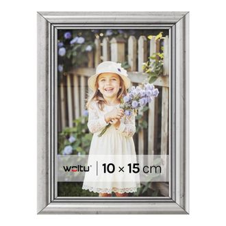 Woltu Bilderrahmen 10x15, Fotorahmen aus Massivholz und PS-Platte, Holzrahmen mit Passepartout, zum vertikalen oder horizontalen Aufhängen/Aufstellen, Poste