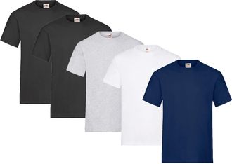 Fruit Of The Loom Herren Heavy Cotton T T-Shirt auch Farbsets M L XL XXL 3XL 5 Pack,2X Schwarz + 1x Weiss + 1x Grau + 1x Navy + 1 HL Kauf Notizblock-M