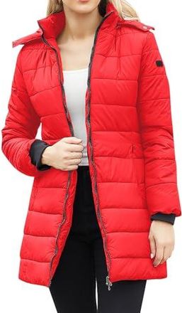 Generico Manteau matelassé pour femme - Long manteau dhiver avec capuche - Manteau chaud en duvet - Coupe-vent - Veste dextérieur épaisse - Veste matelassée po