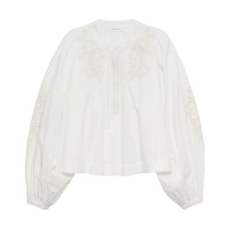 Alchemist Femme, Blouses et Chemises, Blanc, Taille: 38 FR Blouse &agrave; Manches Bouffantes Brod&eacute;es
