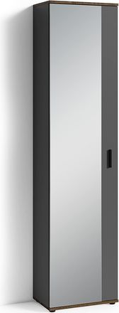 Byliving Spiegel-Schrank Jakob/Eintüriger Hochschrank mit Spiegeltür/Anthrazit/Griffe schwarz/Tür variabel rechts oder Links / 5 Fächer/Garderoben-Schrank/B 49