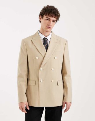 Asos Blazer classique crois&eacute; en serg&eacute; - Taupe-Neutre