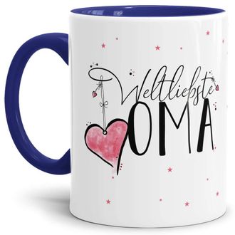 Tassendruck Tasse mit Spruch f&uuml;r die Weltbeste Oma - Kaffeetasse/Familie/Geschenk-Idee/Mug/Cup/Innen & Henkel Dunkelblau