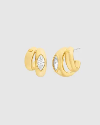 Michael Kors boucles doreilles double huggie Marquise dor&eacute;es