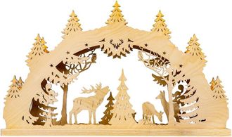 Weigla Schwibbogen original Erzgebirge I Lichterbogen Weihnachten aus Holz I Motiv Hirschfamilie I 7 Lampenkerzen + 1 Ersatzlampe I 7x34V, 3W, E10 I beleucht
