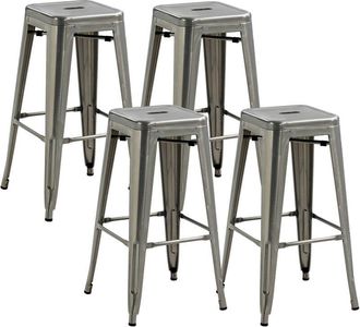 HOMCOM Homcom - Lot de 4 tabourets de bar industriel empilables hauteur assise 76 cm métal argenté