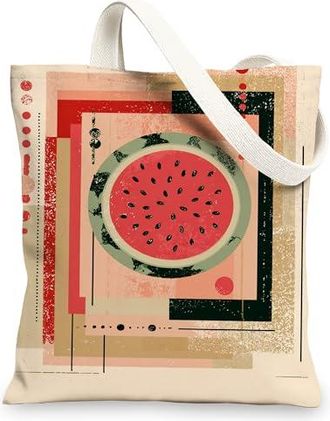 Generic Sacs fourre-tout en toile géométrique, sacs réutilisables à motif dart abstrait, élégants et légers et lavables avec bandoulière, beige, 13x15 Inch