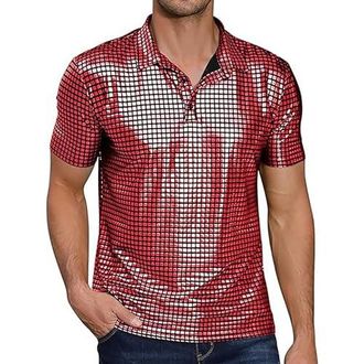 Generic Chemise Homme, Chemise Homme D&eacute;Contract&eacute;E &agrave; Manches Courtes Et Col &agrave; Revers en PU Style Disco Ann&eacute;Es 70 Id&eacute;Ale pour Les Soir&eacute;Es en Bo&icirc;Te De Nuit