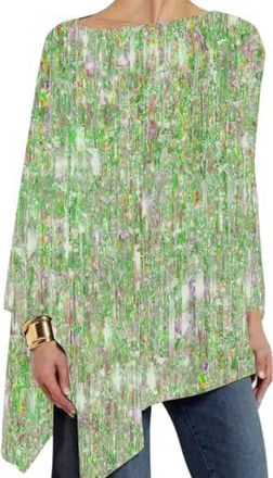 Generic Tunique Noël Femme Hauts à Sequins Disco Blouse Paillettes Chemisier Casual à Manches Longues T-Shirts Brillante Tunique Blouse Party Blouses décontra