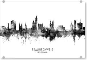 artboxONE Acrylglasbild 30x20 cm Städte Braunschweig Skyline BW Text - Bild Braunschweig Braunschweig City
