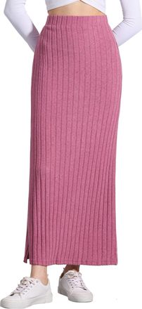 Allegra K Damen Strickrock Gestrickter Midirock, Figurbetonter Schlitz, Hohe Taille Rosa L
