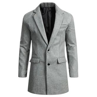 Generic Trench-coat pour homme &agrave; simple boutonnage avec revers crant&eacute; mi-long classique, gris clair, 4XL
