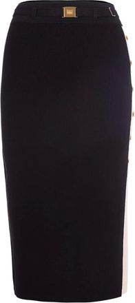 Elisabetta Franchi Femme, Jupes, Noir, Taille: 38 FR Jupe Midi en Maille avec Bandes en Viscose Brillante