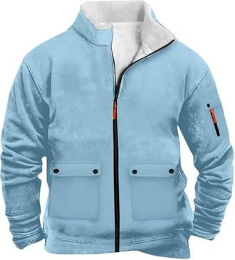 Generic WINWUQB Veste dhiver chaude pour homme avec doublure en polaire et col montant et manches longues, bleu clair, M