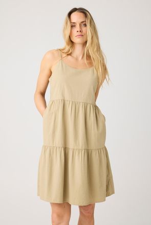 Knowledge Cotton Apparel Damen vegan Tr&auml;gerkleid Seersucker Twill Beige