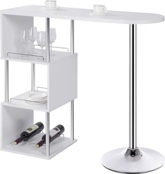 Woltu S-f&ouml;rmiger Bartisch mit Stauraum, Stehtisch mit Weinregale, Bistrotisch aus Metall & Holz, Bartheke Tresentisch f&uuml;r K&uuml;che Bar Wohnzimmer, 113 x 40 x 1