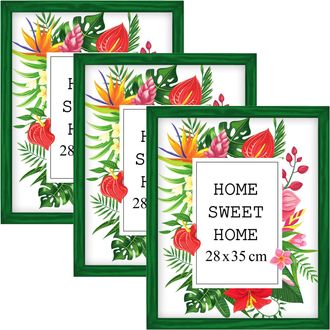 MG Design Set aus 3 Gr&uuml;n Bilderrahmen 28 x 35 cm - Aus echtem Holz mit Acrylglas, zum Aufh&auml;ngen & Aufstellen, f&uuml;r Fotos, Poster & Puzzle