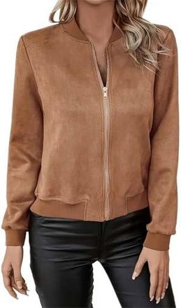Generic Veste en cuir pour femme - Manches longues - Fermeture &eacute;clair - Poche lat&eacute;rale - D&eacute;contract&eacute; - Manteau en cuir pour femme - Veste de surv&ecirc;tement &agrave; fer