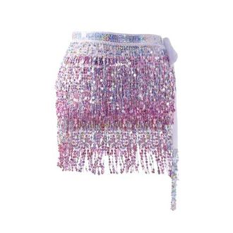 Generic Generisch Jupe à paillettes pour femme - Jupe à pompons steampunk - Danse du ventre - Jupe à paillettes - Jupe à franges - Avec ceinture - Pour carnav